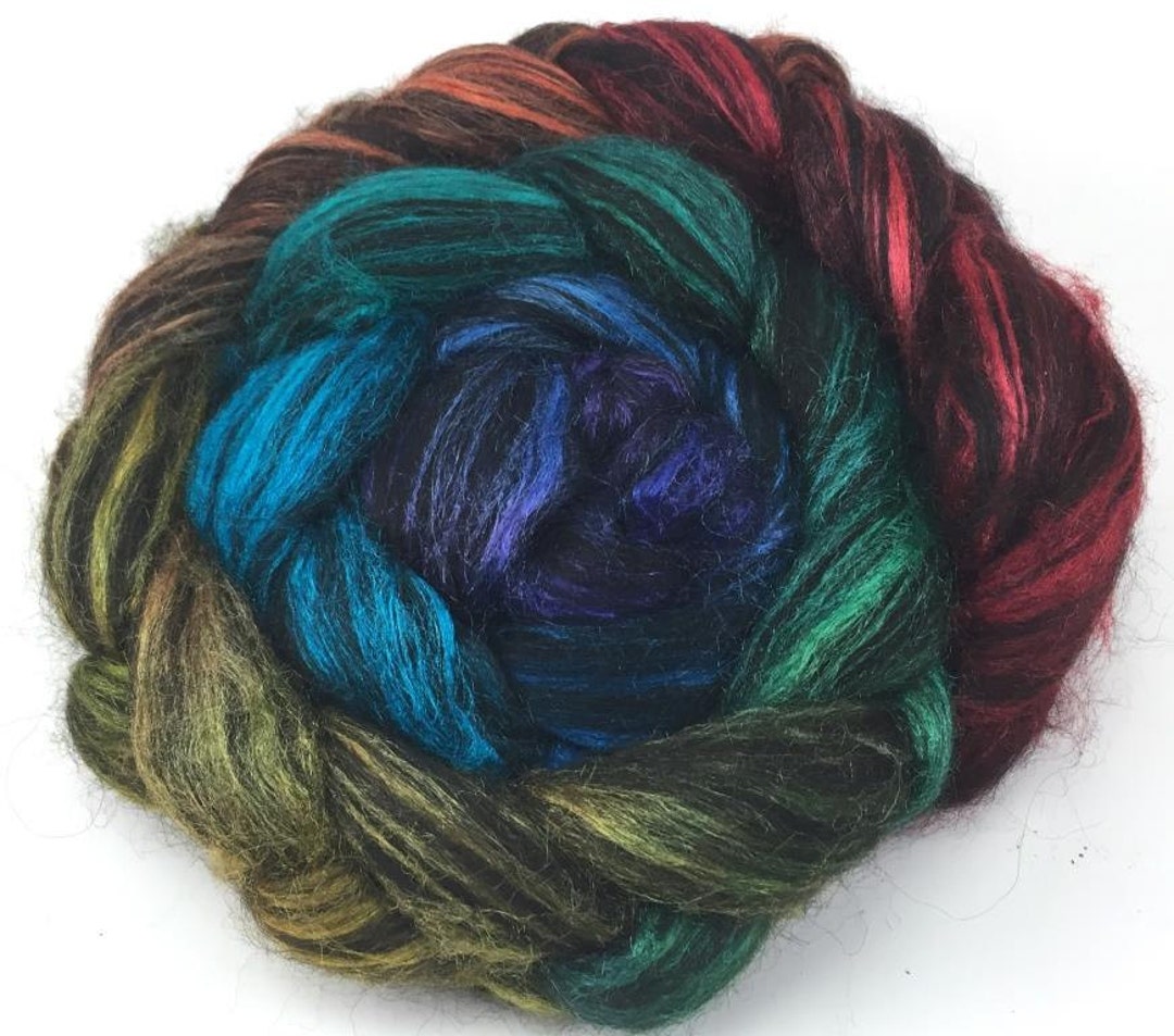 Spinning Fiber - Alpaca & Tussah Silk Combed Top - Black Rainbow Roving ...