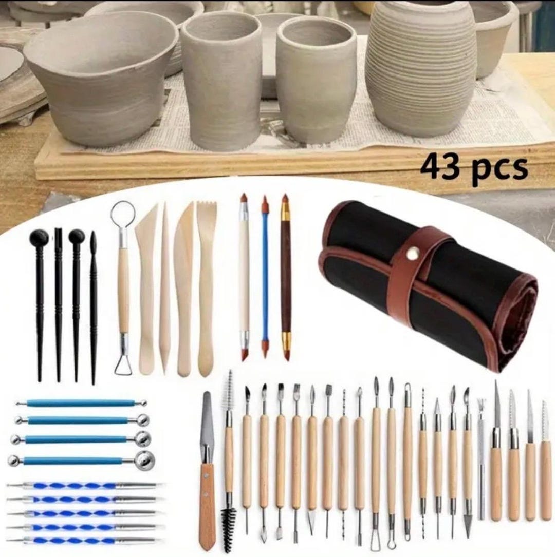 43pcs Professional Pottery and Polymer Clay Sculpting Tools Set, Wooden ...