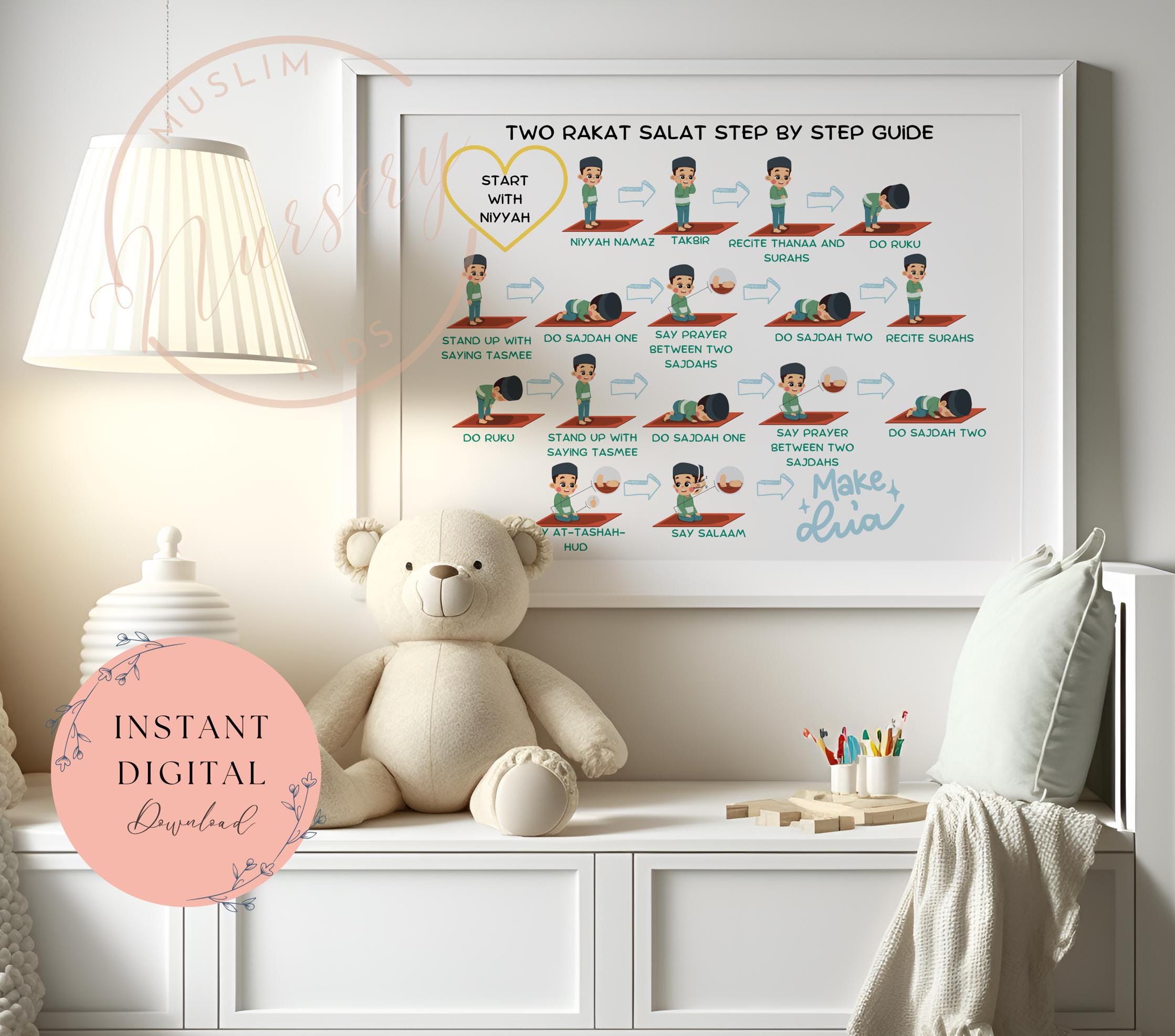 Printable Salat Chart,islamic Kids Wall Art,step-by-step Salat Postures ...