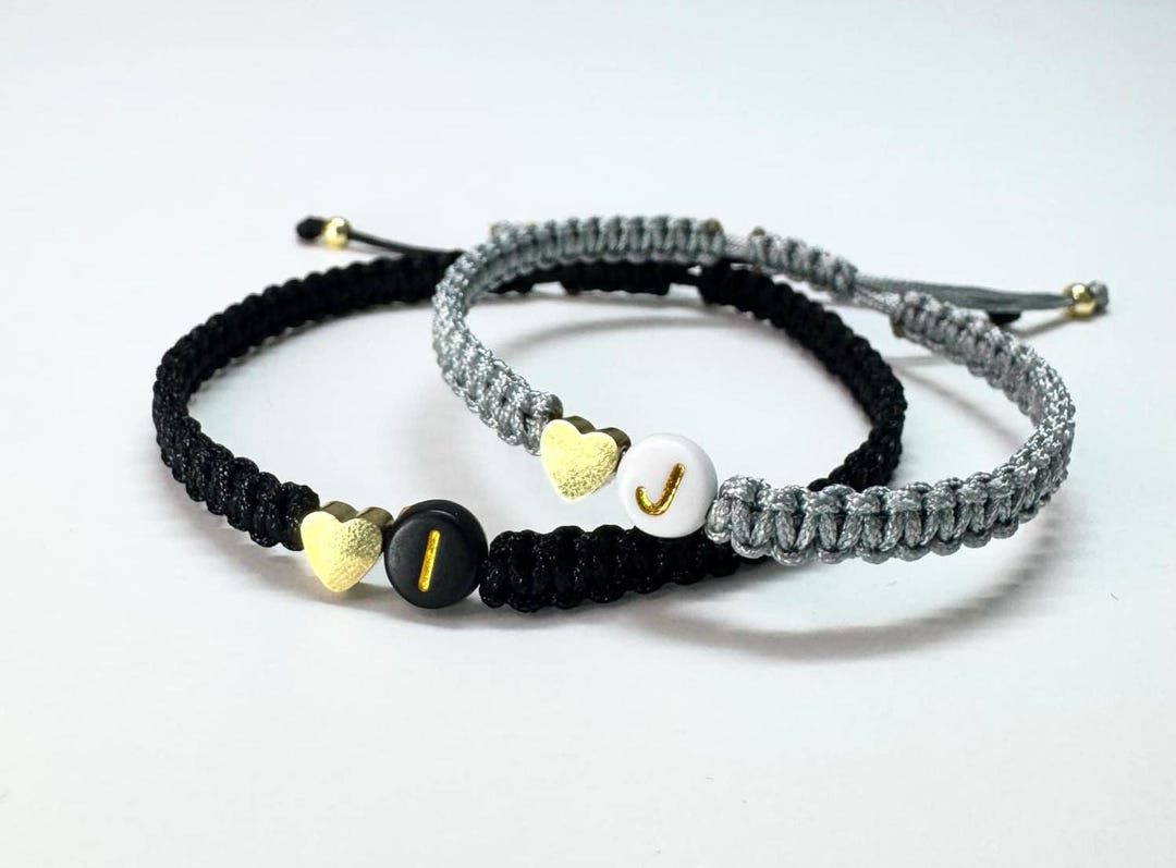 Set of 2 Custom Couple Initial Bracelets With Gold Heart, Matching ...