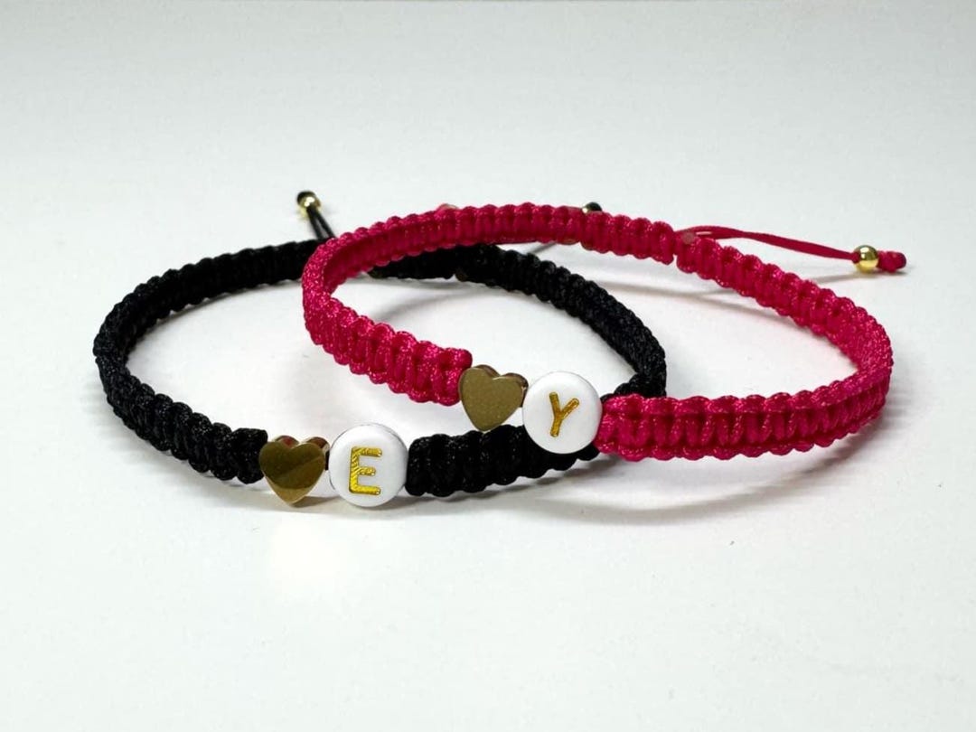 Set of 2 Personalized Couple Matching Bracelets With Gold Heart, Custom ...