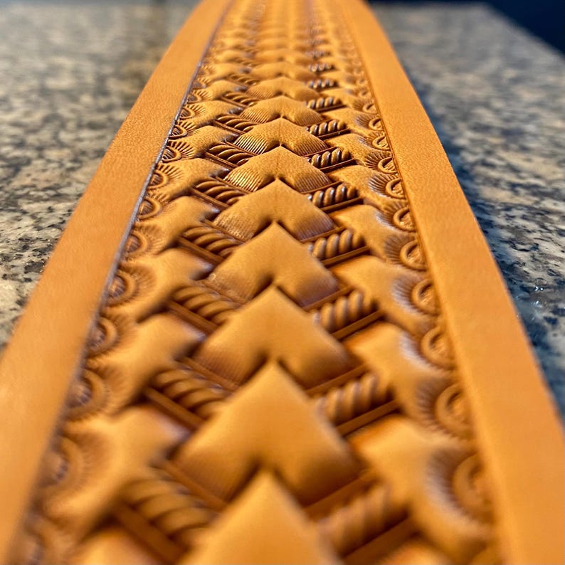 Hand Tooled Leather Belt - Arrow Head Stamp - Etsy