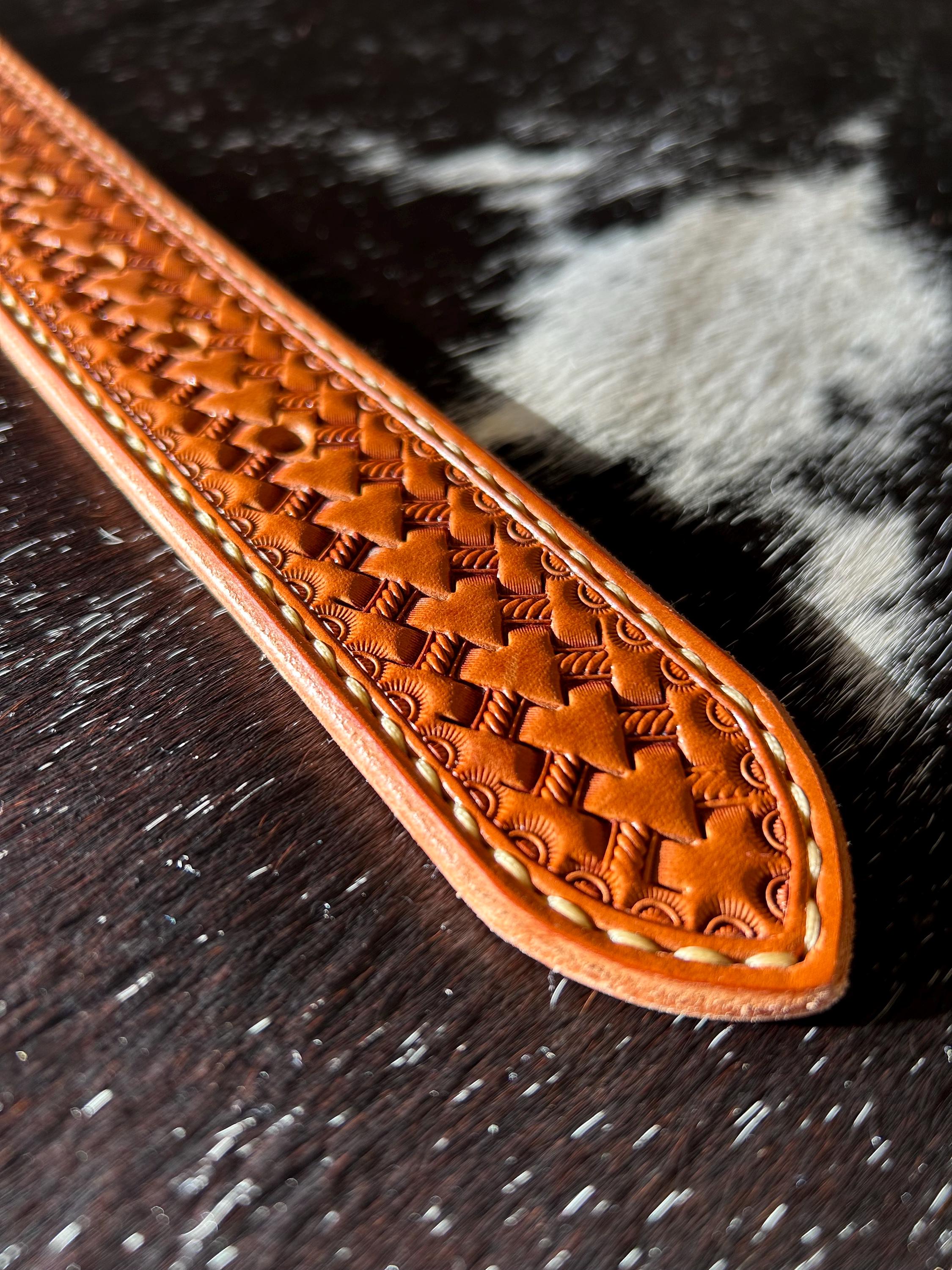 Hand Tooled Leather Belt - Arrow Head Stamp - Etsy