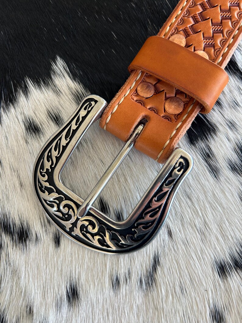 Hand Tooled Leather Belt - Arrow Head Stamp - Etsy