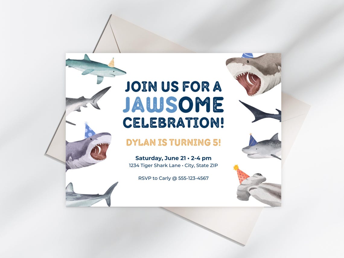 Sharks Birthday Party Invitation for Any Age Boy Birthday Editable ...