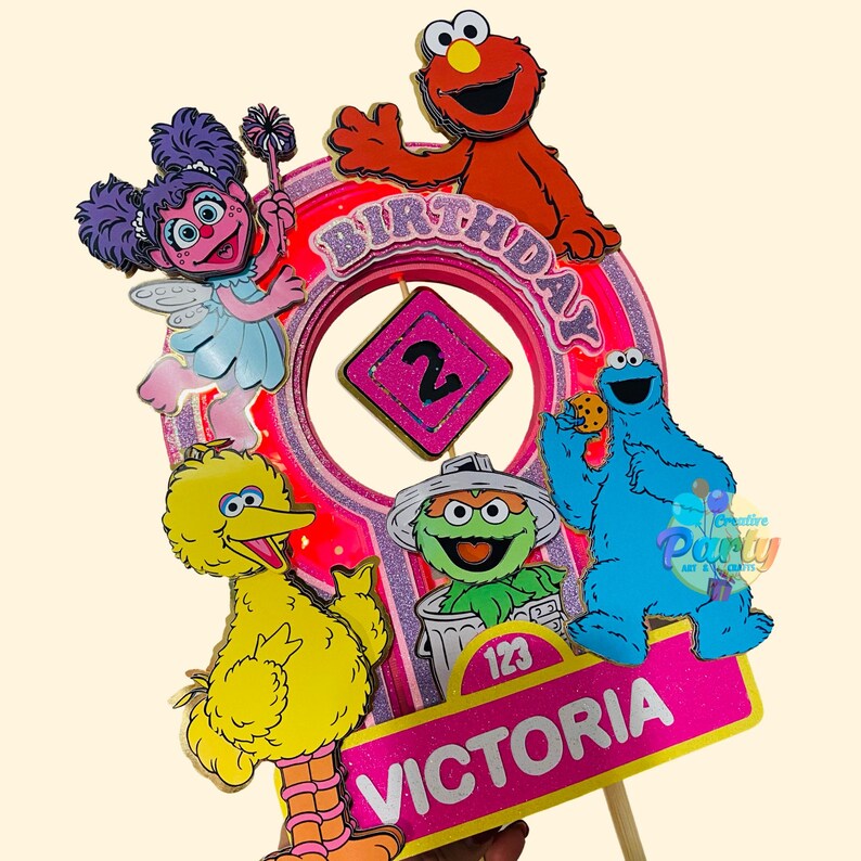 Personalized Sesame Street Birthday Cake Topper: Elmo & Abby, 3D Design ...