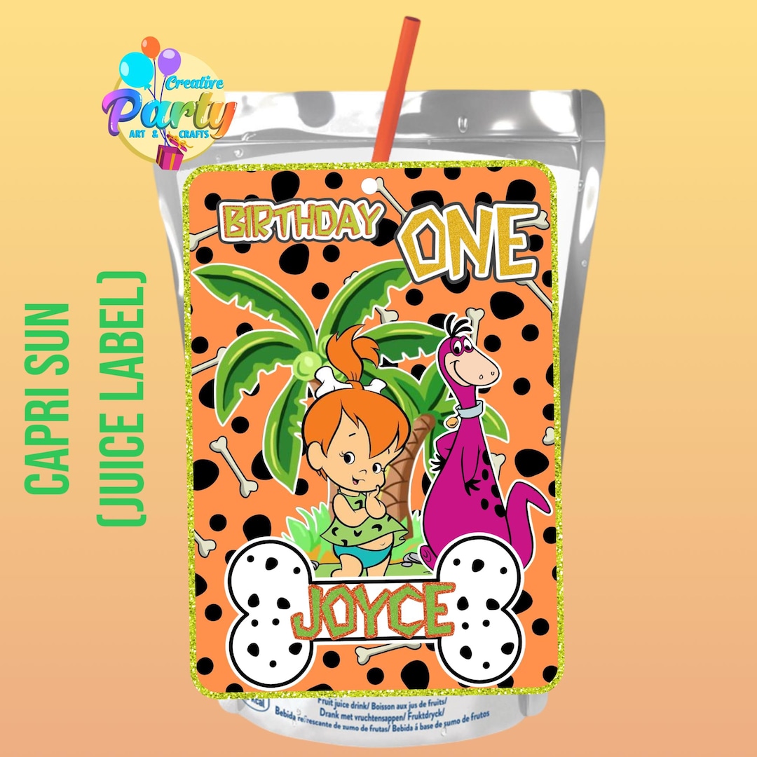 Pebbles Birthday Stickers Flintstones Capri Sun Juice Party Label for ...