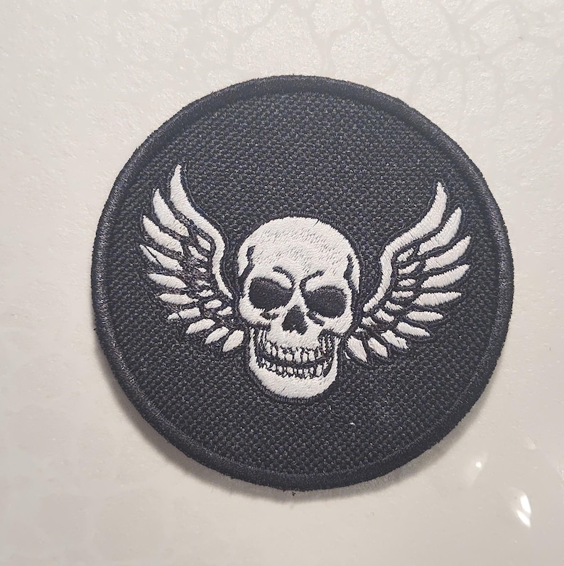 Biker Skull Wings Patch 3” | Embroidered Patch for Vest & Jacket | Iron ...