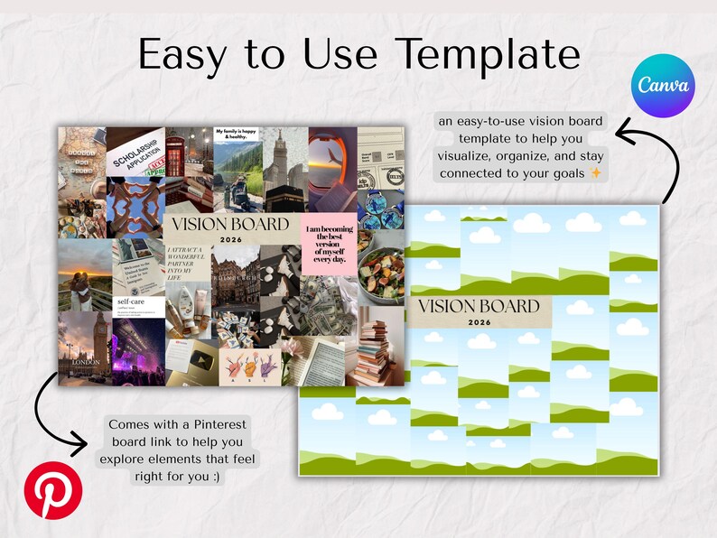 2026 Vision Board Template, Editable in Canva, Minimal Aesthetic ...