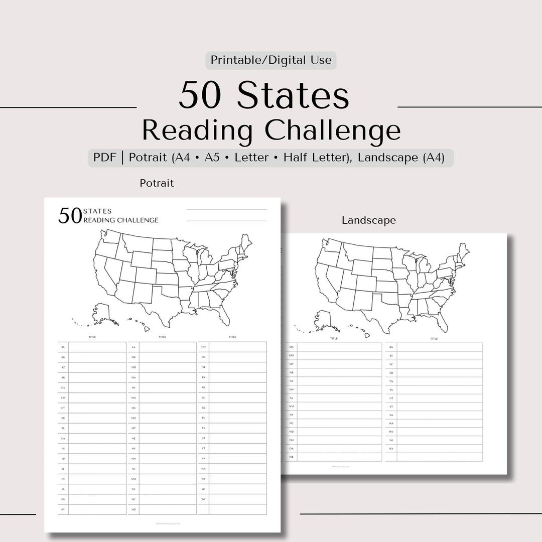 50 States Reading Challenge Tracker | Minimalist Book Challenge ...