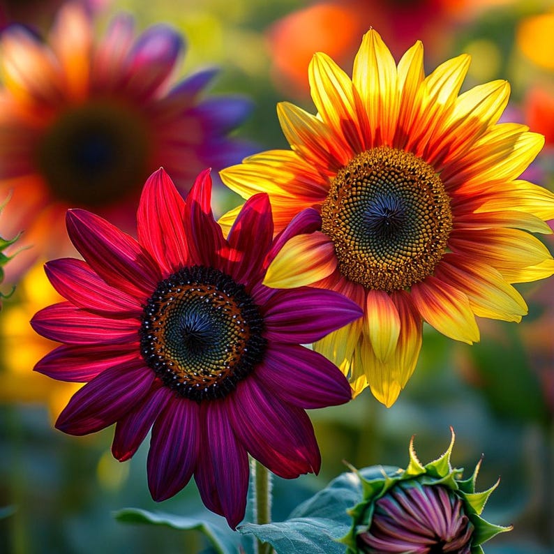 Rainbow Sunflower Seeds – Vibrant Multi-color Blooming Flowers for ...