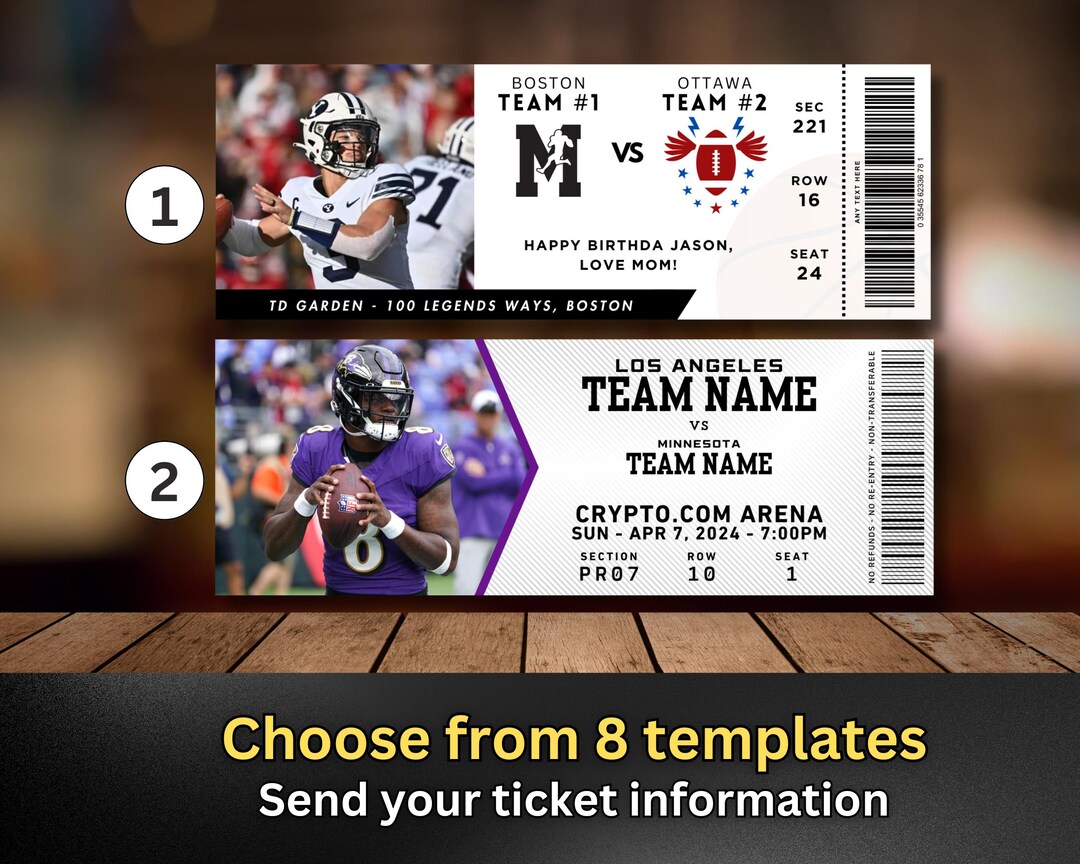 Custom Football Ticket, Surprise Gift Football Tickets, Customized ...