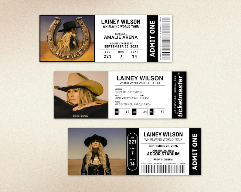 Lainey Wilson Editable Concert Ticket, Whirlwind Tour 2025, Memorabilia ...