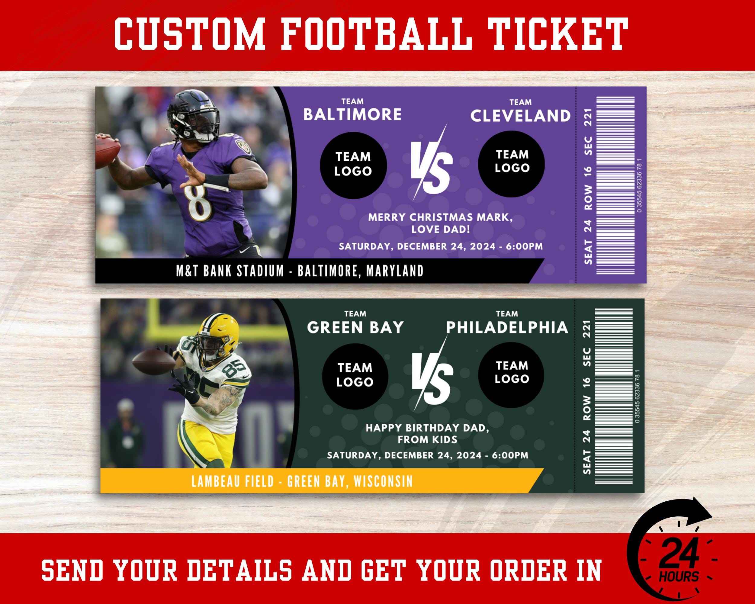 Custom Football Game Tickets, Printable Football Ticket, Editable ...