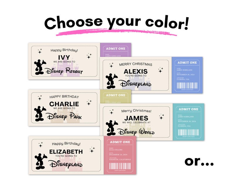 Disney Surprise Ticket, DIY Tickets Template, Surprise Gift, Printable ...