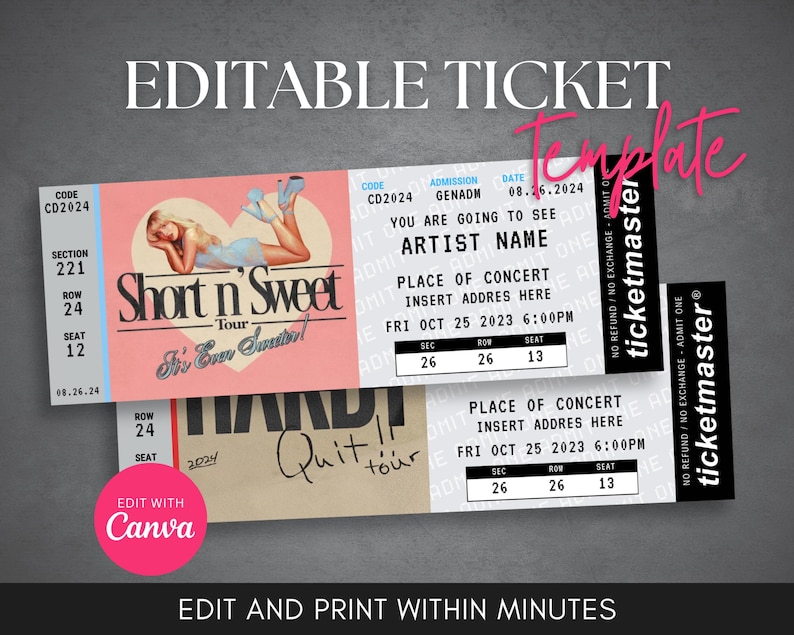 Editable Ticketmaster Ticket | Custom Concert Event Tickets | DIY Canva ...