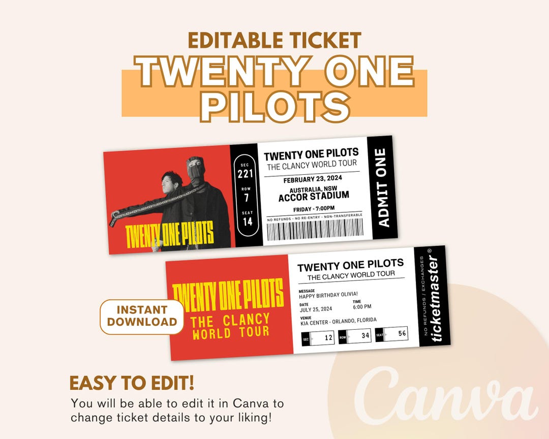 21 Pilots Editable Concert Ticket, Twenty One Pilots Clancy Tour 2024 ...