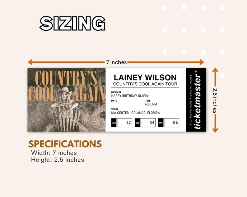 Lainey Wilson Editable Concert Ticket, Country's Cool Again Tour 2024 ...