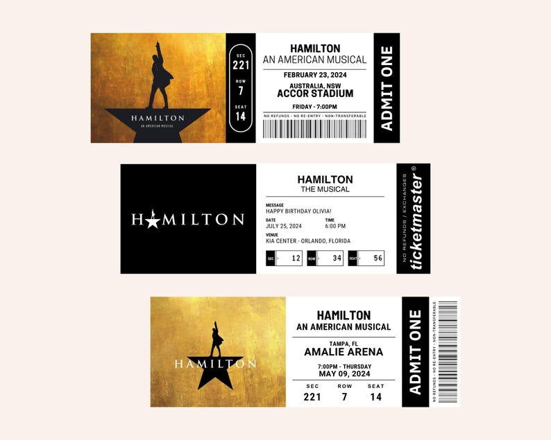 Editable Hamilton Ticket, Hamilton Broadway Musical Ticket 2024 ...