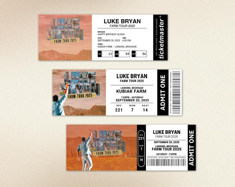 Editable Luke Bryan Ticket | Luke Bryan Tour Concert Event Tickets ...