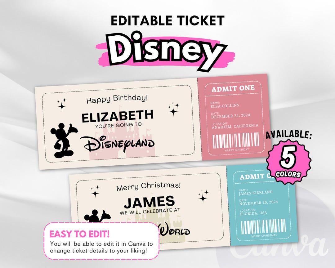 Disney Surprise Ticket, DIY Tickets Template, Surprise Gift, Printable ...