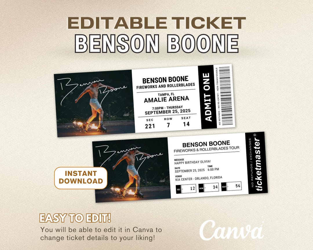 Editable Benson Ticket | Benson Boone Tour Concert Event Tickets | DIY ...