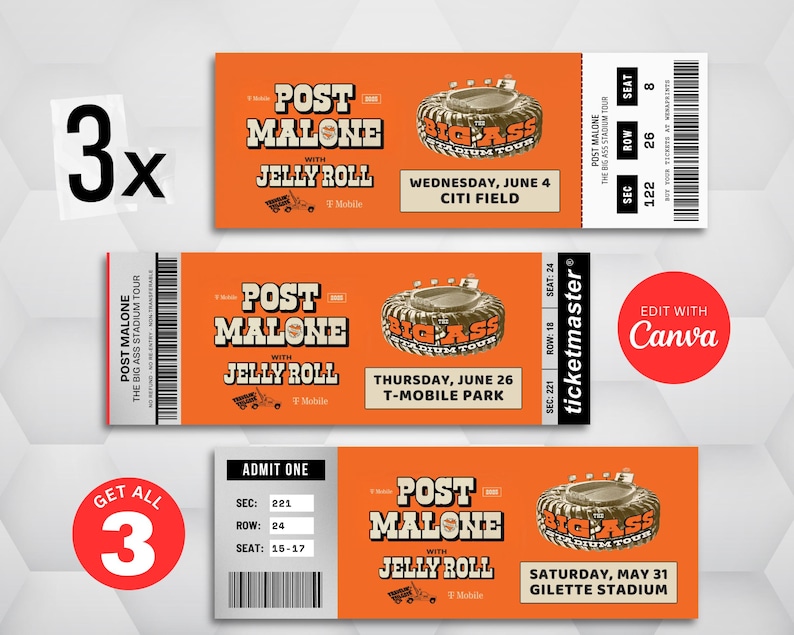 Editable Post Ticket | the Big Ass Stadium Tour Malone Concert Event ...