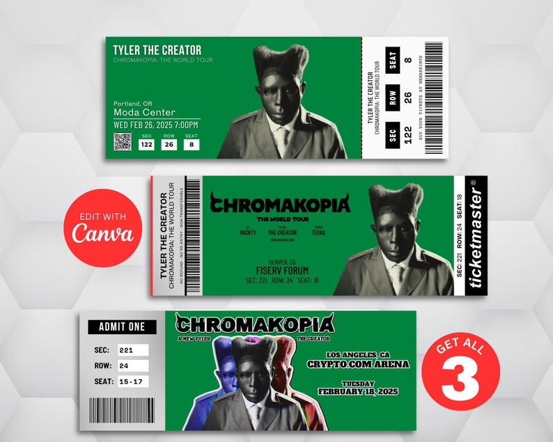 Editable Tyler Ticket | the Creator, Chromakopia World Tour Concert ...