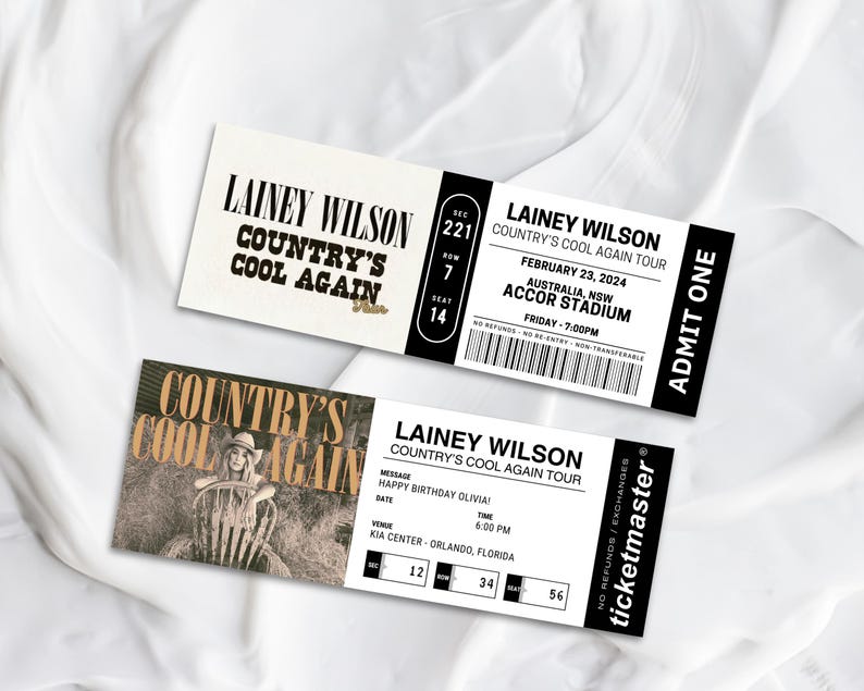 Lainey Wilson Editable Concert Ticket, Country's Cool Again Tour 2024 ...