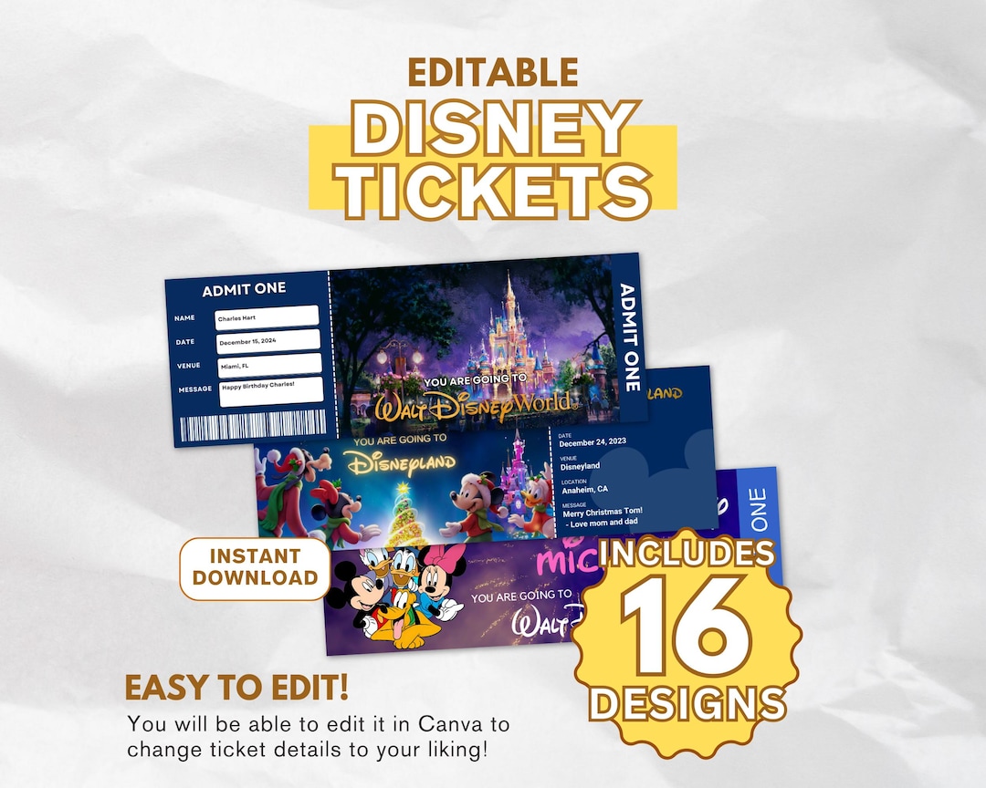 15+ Disneyland Editable Ticket, Disney World Ticket Template, Surprise ...