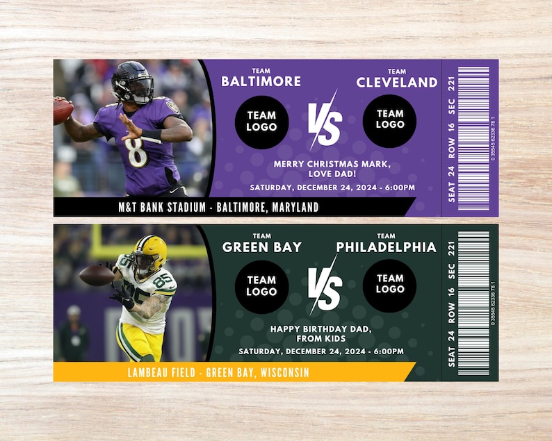 Custom Football Game Tickets, Printable Football Ticket, Editable ...