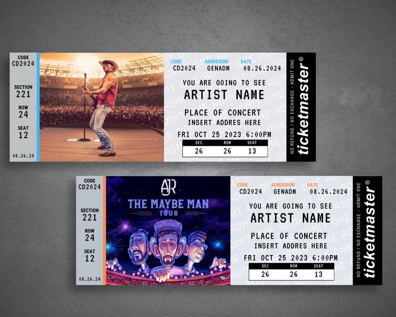Editable Ticketmaster Ticket | Custom Concert Event Tickets | DIY Canva ...