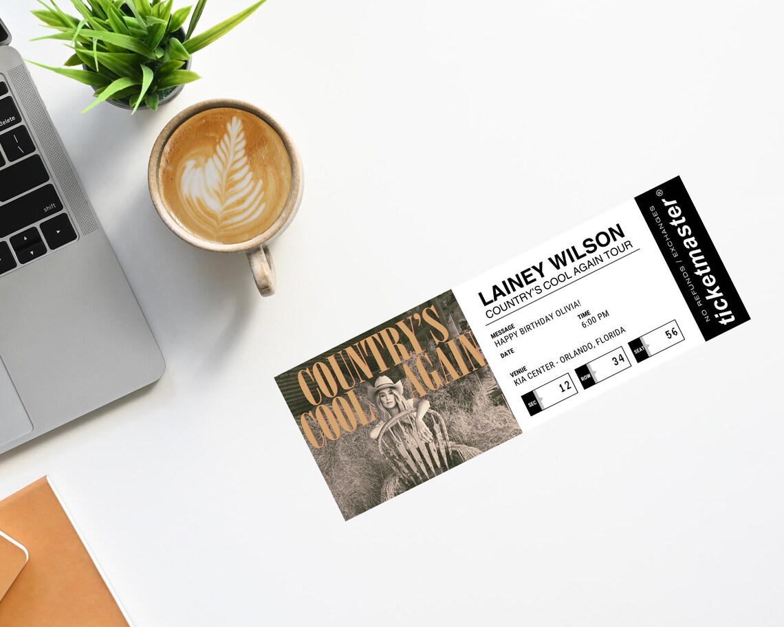 Lainey Wilson Editable Concert Ticket, Country's Cool Again Tour 2024 ...
