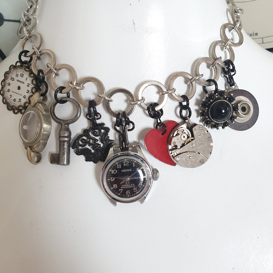 Watch Choker Necklace of Watches Key Compass, Assemblage Eclectic Jewelry, Heavy Metal Hippie ...