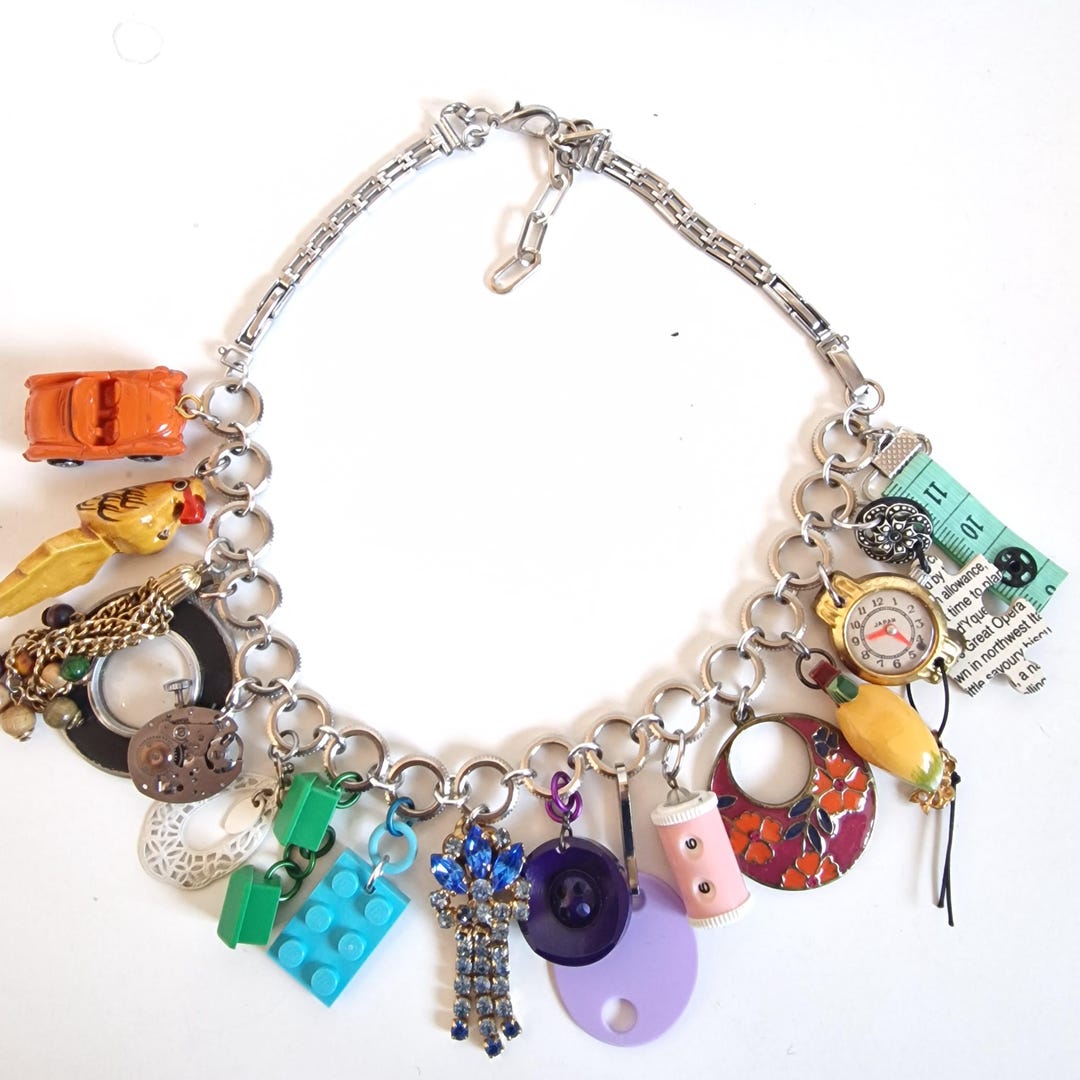 Tin Toy Watch Kidcore Clutter Necklace - Handmade Upcycled Maximalist ...