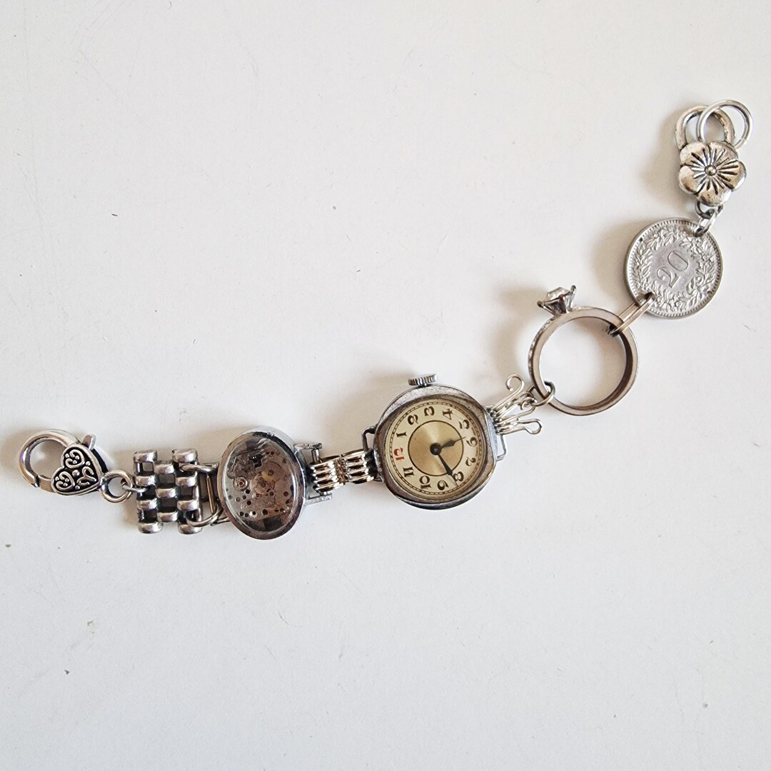 Y2K Antique Watch Grunge Bracelet - Glitchy Maximalist Assemblage ...