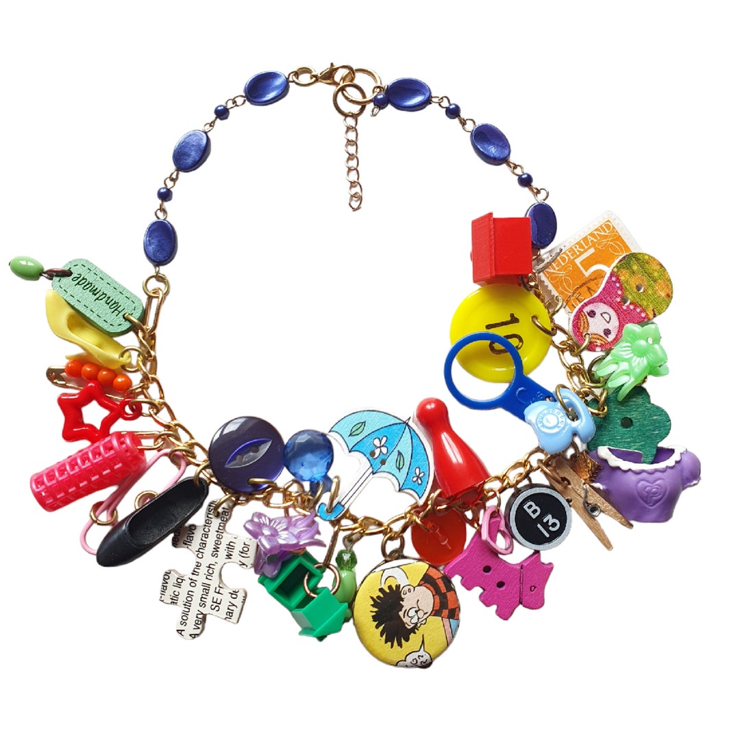 Kidcore, Kitsch Jewelry Fun Fidget Necklace of Colourful Found Objects ...