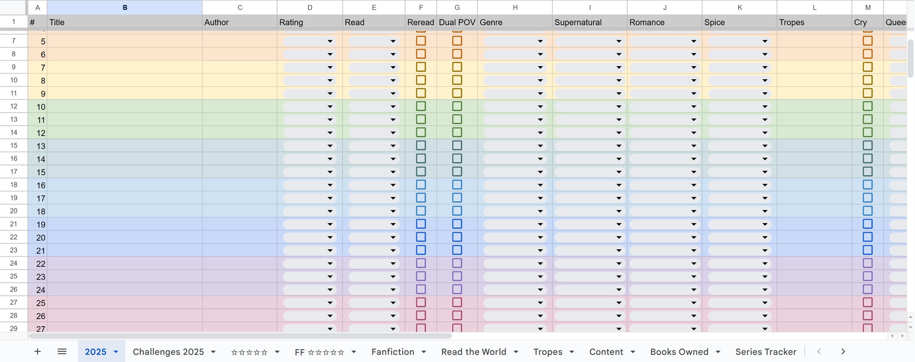 Rainbow Reading Spreadsheet, Reading Log, Book Tracker, Series Tracker ...