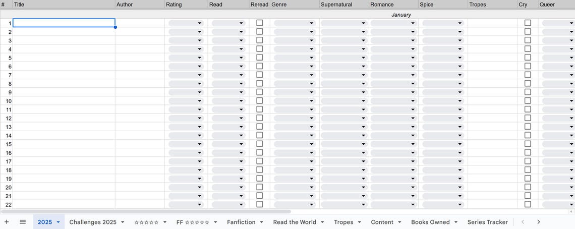 Reading Spreadsheet, Reading Log, Book Tracker, Series Tracker, Home ...
