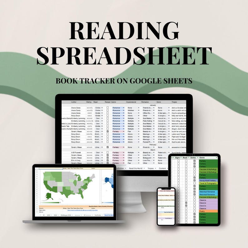 Reading Spreadsheet, Reading Log, Book Tracker, Series Tracker, Home Library, Reading Challenge ...