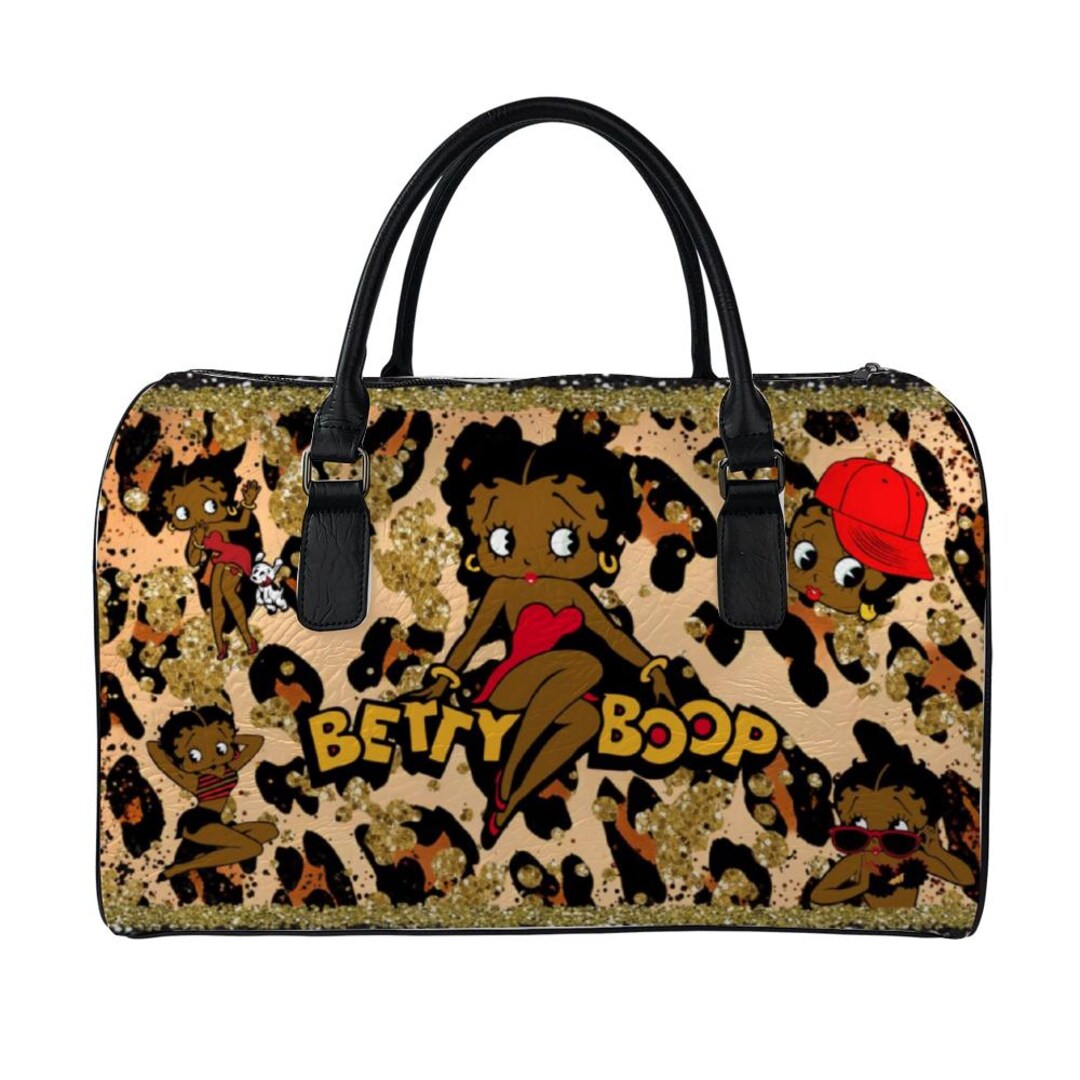 African Leopard Betty Boop PU Leather Travel Bag Gym Bag Duffel Bags ...
