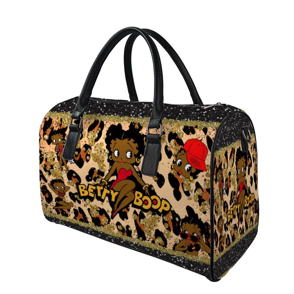African Leopard Betty Boop PU Leather Travel Bag Gym Bag Duffel Bags ...