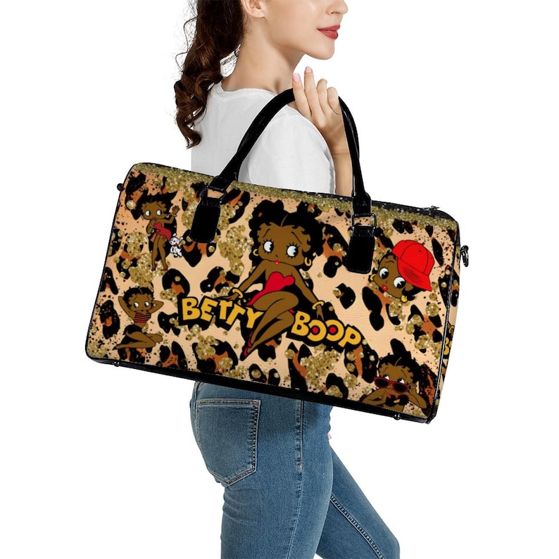 African Leopard Betty Boop PU Leather Travel Bag Gym Bag Duffel Bags ...