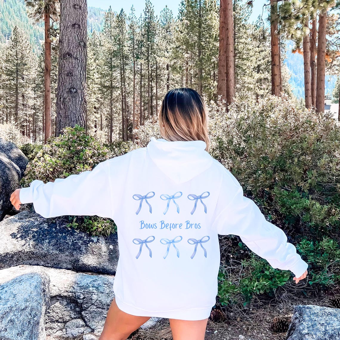 Blue Bow Hoodie Aesthetic Coquette Sweatshirt Teen Girl Bow Pullover ...