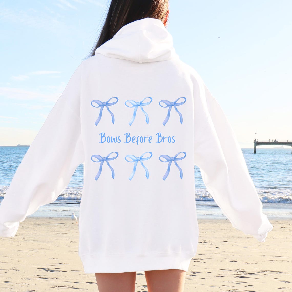 Blue Bow Hoodie Aesthetic Coquette Sweatshirt Teen Girl Bow Pullover ...