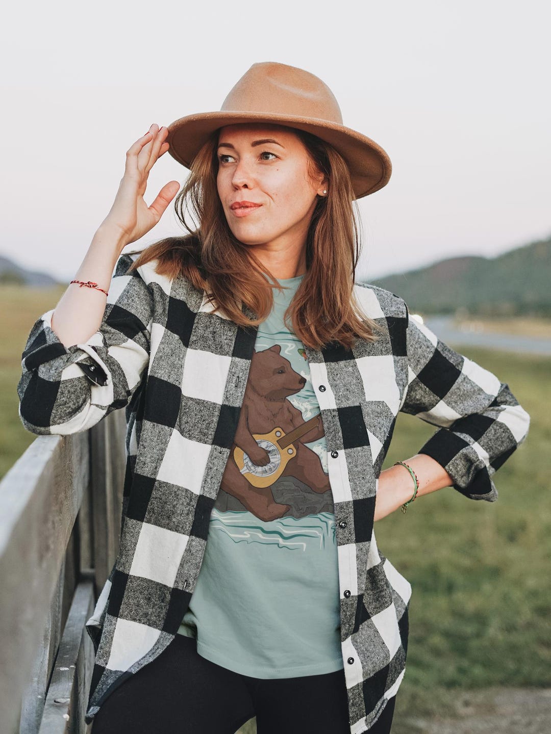 Illustrated Brown Bear Playing Dobro Tee - Etsy
