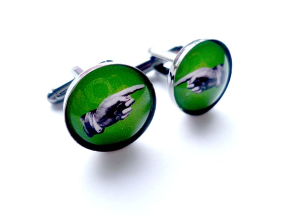 Items similar to Hand cufflinks, Green cufflinks, Wedding cufflinks ...