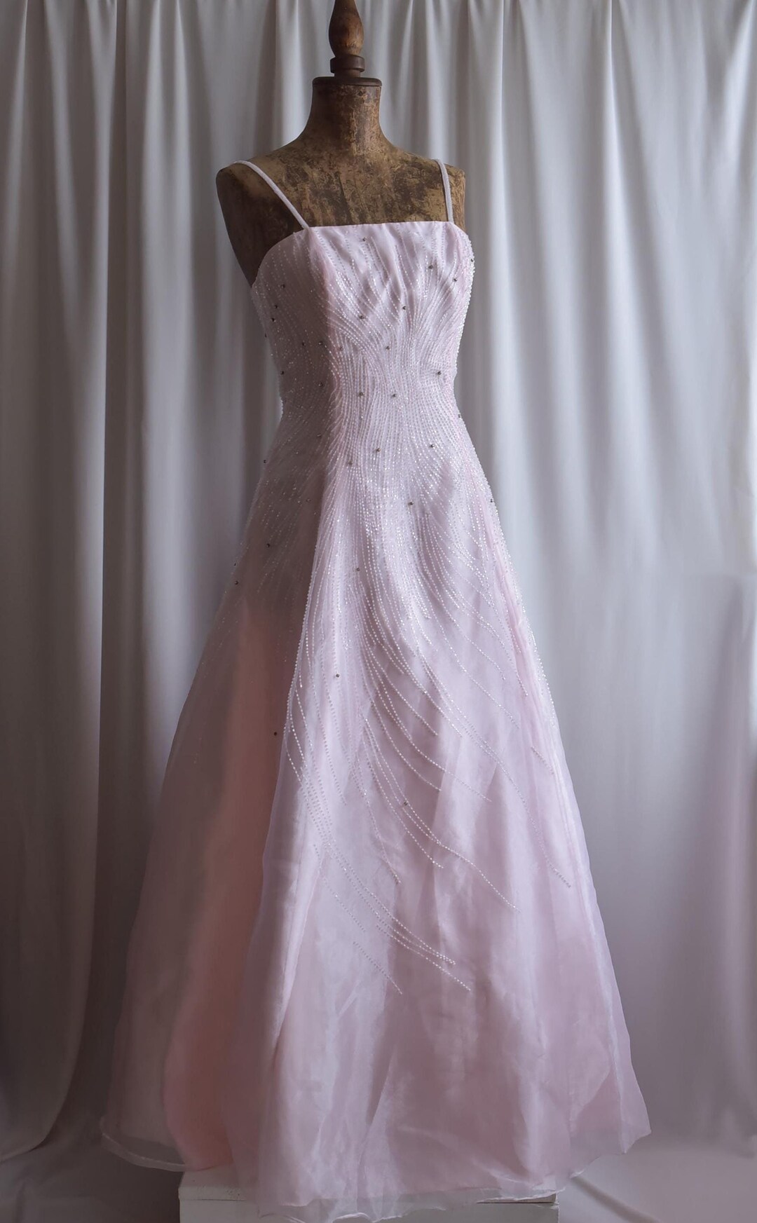 Vintage Y2K Beaded Pink Organza Maxi Dress: Whimsygoth Prom, Size M - Etsy