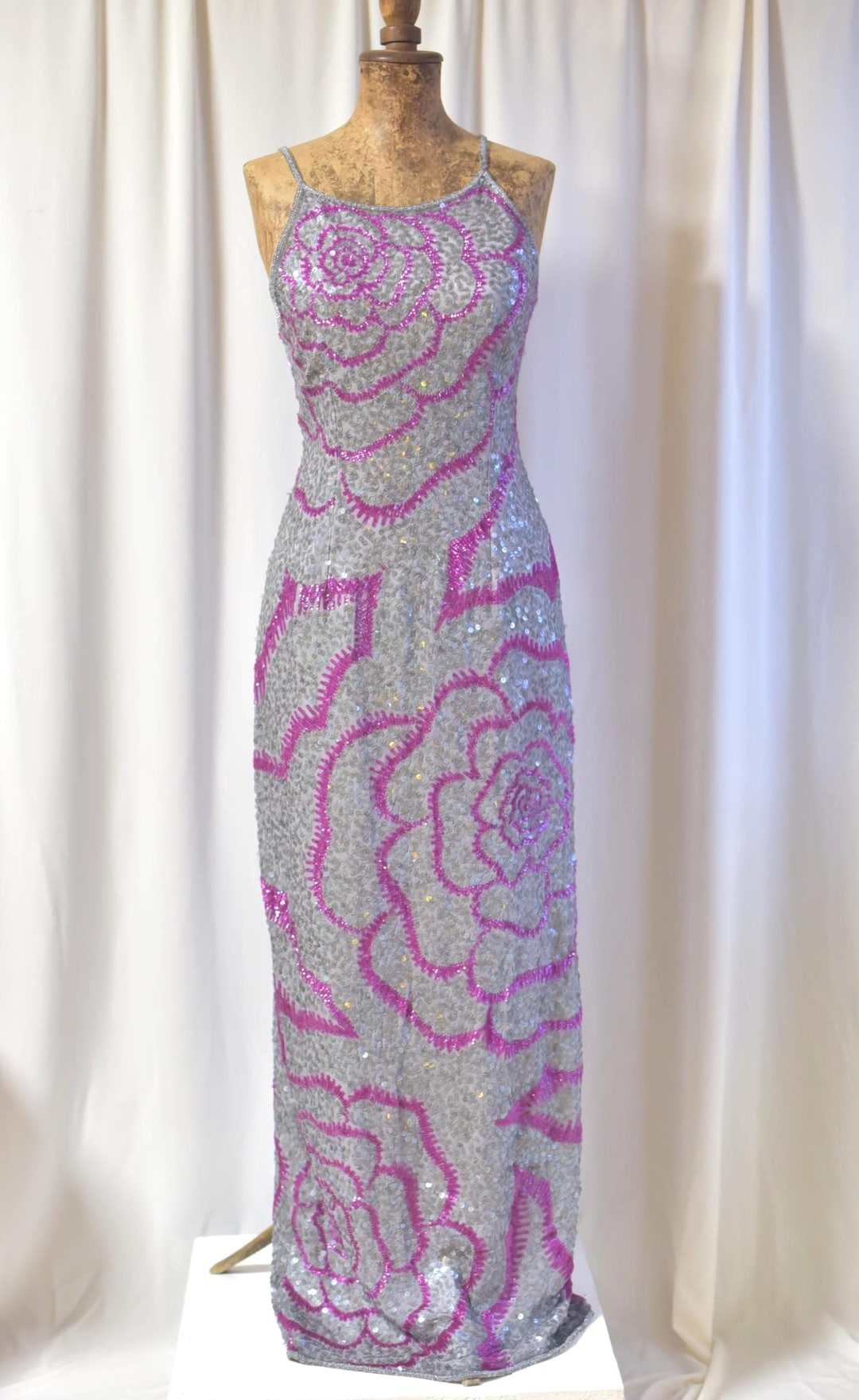 Vintage Y2K 90's Sequin Silk Rose Cyber Papell Fairycore Prom Evening ...
