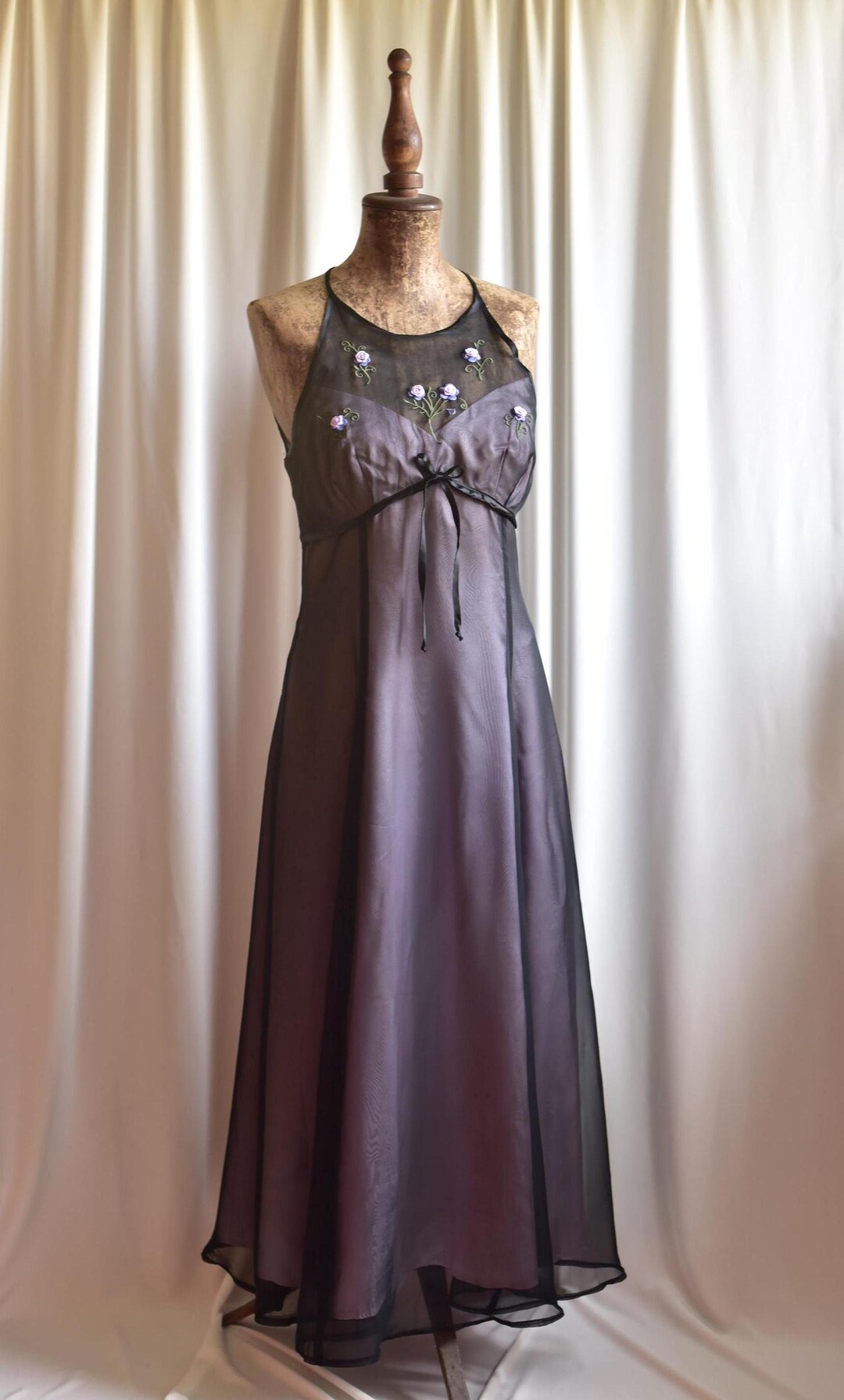 Vintage Y2K Floral Maxi Dress: Violet Black Overlay, UK 12 - Etsy